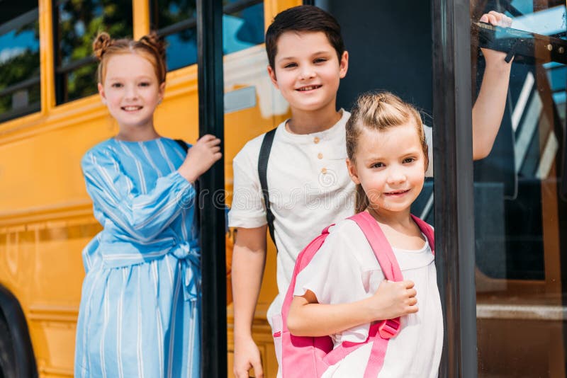 Group of Smiling Pupils Looking at Camera Stock Photo - Image of female ...