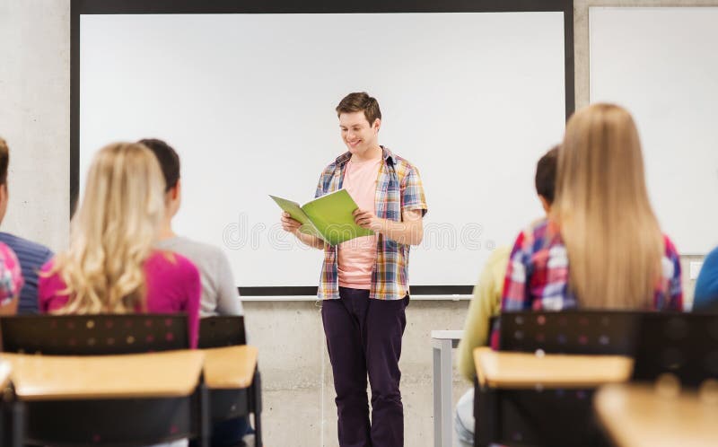 Group of Smiling Students in Classroom Stock Image - Image of education ...