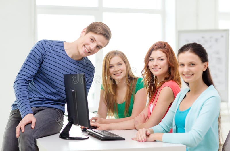 Group of Smiling Students Having Discussion Stock Image - Image of ...