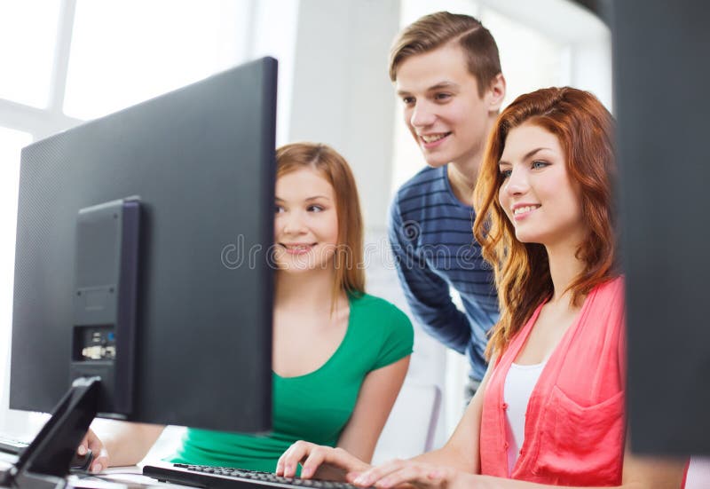 Multicultural College Students Around a Computer Stock Image - Image of ...