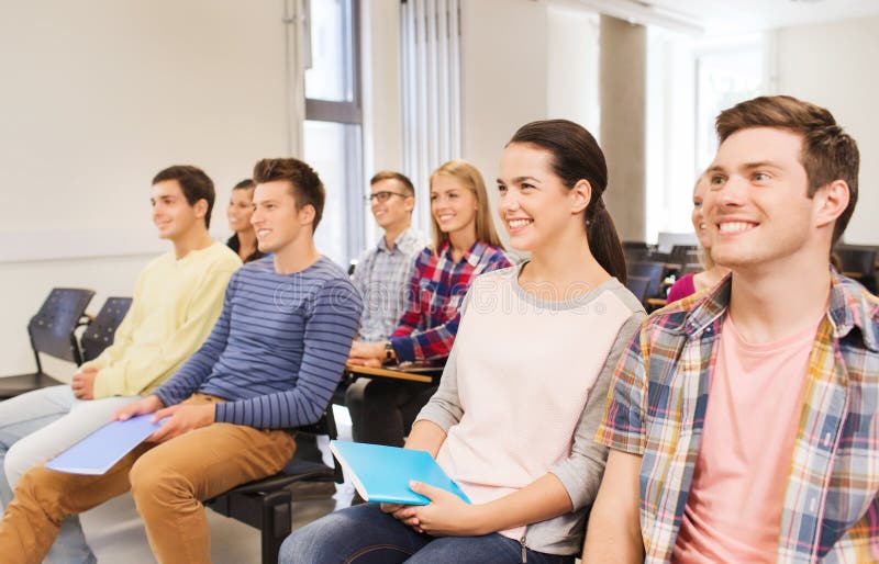 Group of Smiling Students in Lecture Hall Stock Image - Image of ...