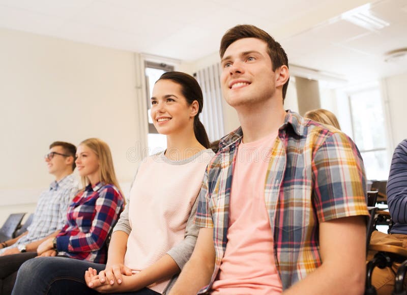 Group of Smiling Students in Lecture Hall Stock Image - Image of hall ...