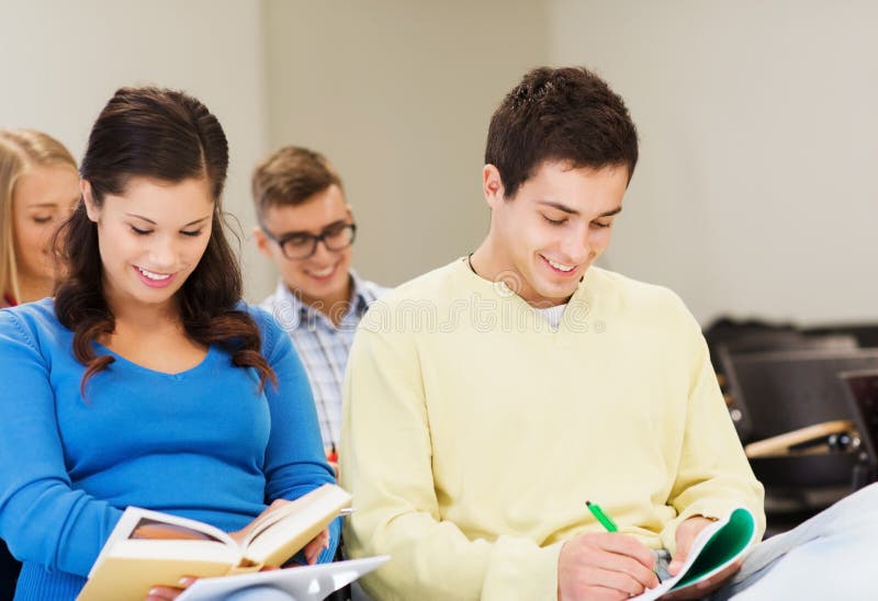 Group of Smiling Students with Notebooks Stock Image - Image of lecture ...
