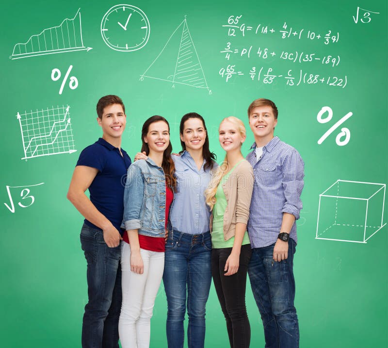 Group of Smiling Students Over Green Board Stock Image - Image of ...