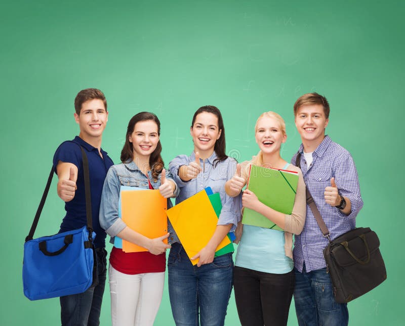 Group of Smiling Students Showing Thumbs Up Stock Photo - Image of ...