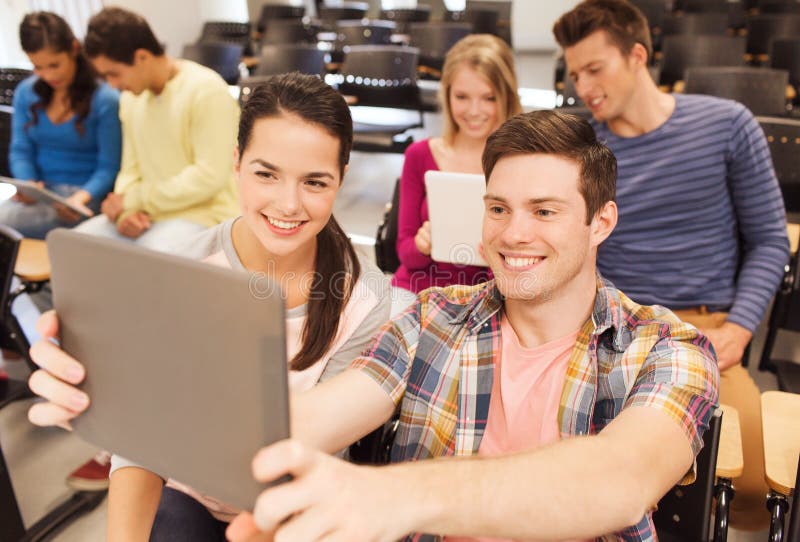 Group of Smiling Students with Tablet Pc Stock Image - Image of high ...