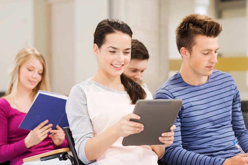 Group of Smiling Students with Tablet Pc Stock Photo - Image of class ...