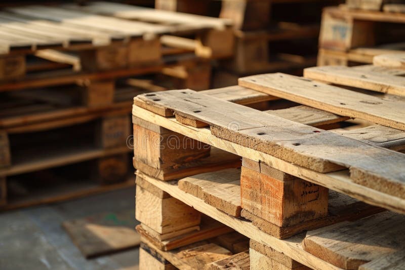 A Group of Smooth, New Wooden Pallets Arranged in a Towering Stack Near ...