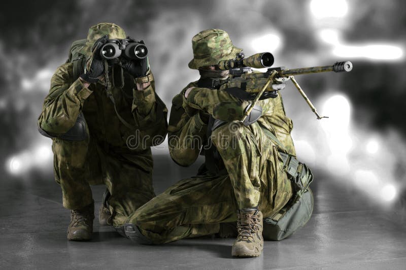 Group of Snipers with a Night Vision Device Tracks the Target Stock ...