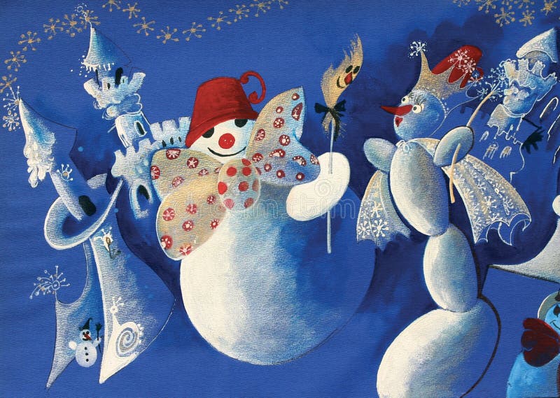 Group of 3 Snowmen stock illustration. Illustration of illustrated ...