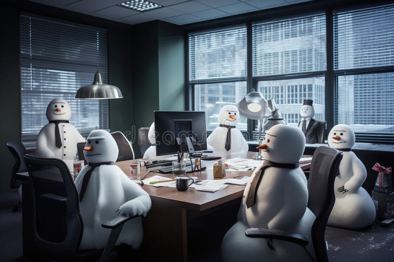 A Group of Snowmen Dressed in Business Suits Work in an Office ...