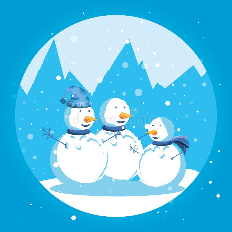 Group Snowmen with Winter Landscape of Christmas Stock Vector ...