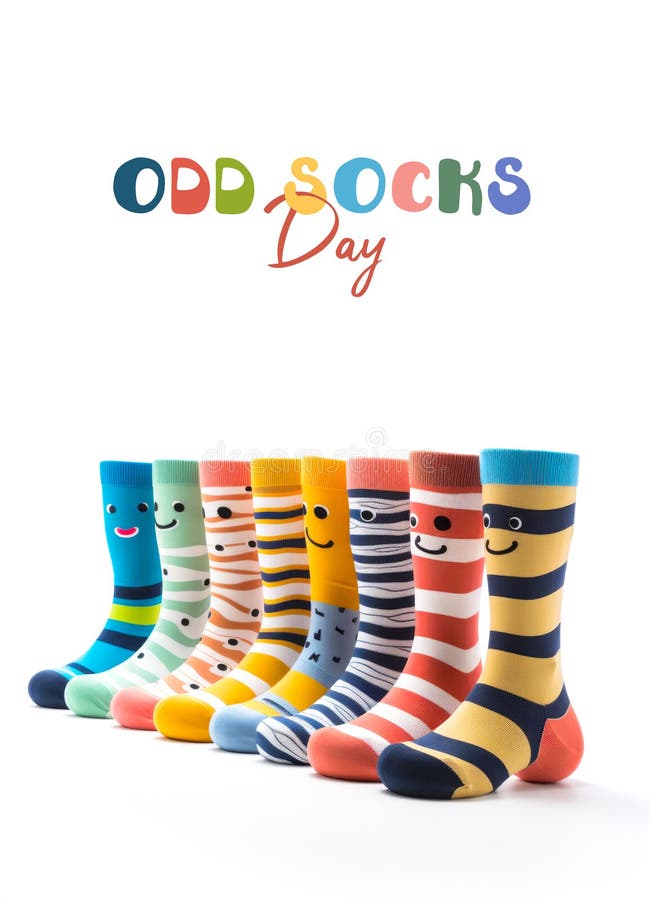 A Group of Socks with Faces on Them. Odd Socks Day. Stock Photo - Image ...