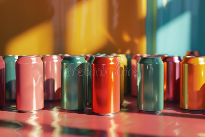 Group of Soda Cans Sitting on a Table, Perfect for Editorial or ...