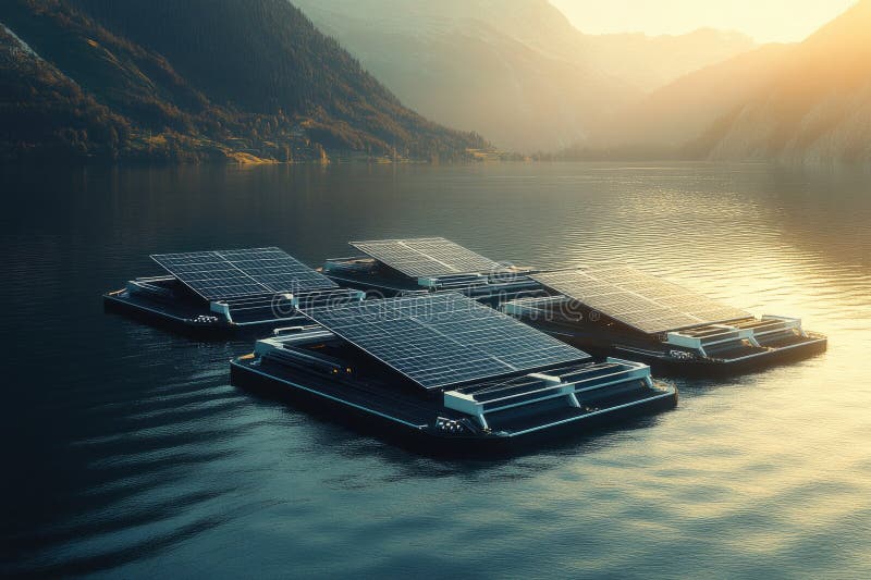 A Group of Solar Panels Floating on the Surface of a Body of Water ...