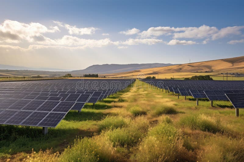 Group of Solar Panels and Installations in a Field, Surrounded by ...