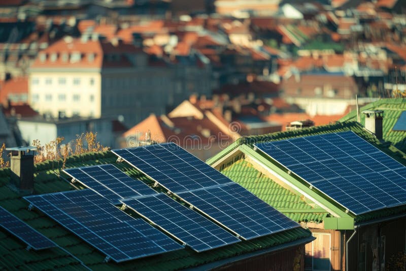 A Group of Solar Panels Installed on the Roof of a Building, Generating ...