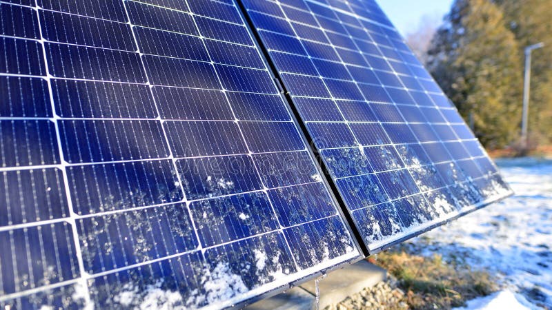Group of Solar Panels in Winter Time. Stock Image - Image of landmark ...