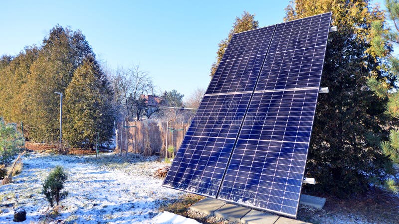 Group of Solar Panels in Winter Time. Stock Image - Image of skyscraper ...