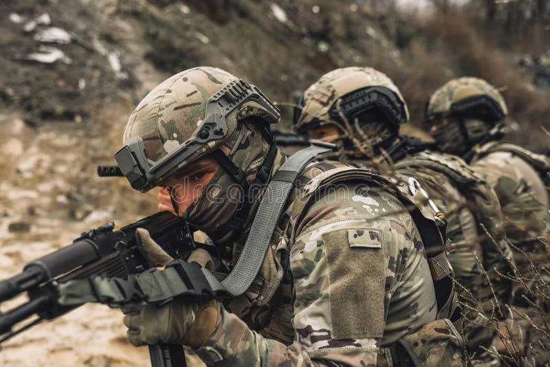 Group of Soldiers with Rifles before Combat Stock Image - Image of ...