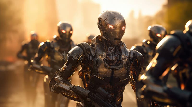 Group of Combat Robots Soldiers Stock Illustration - Illustration of ...