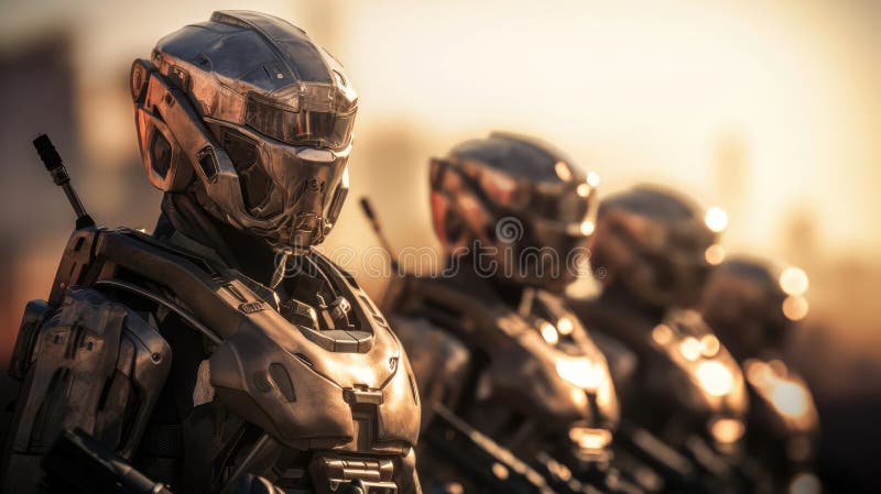 Group of Combat Robots Soldiers Stock Illustration - Illustration of ...