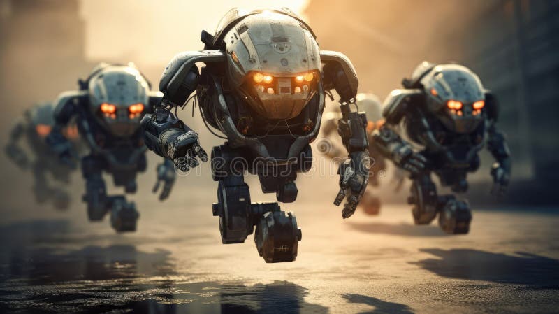 Group of Combat Robots Soldiers Stock Illustration - Illustration of ...