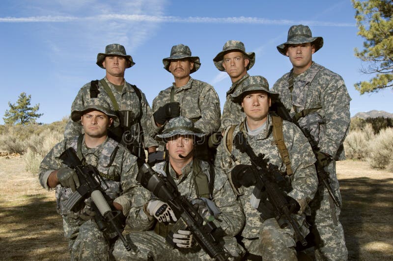 Group of Soldiers on Field stock photo. Image of interracial - 29659810