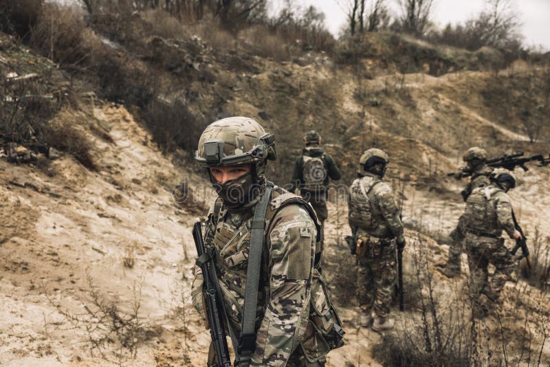 Group of Soldiers on a Shooting Range Stock Photo - Image of combat ...