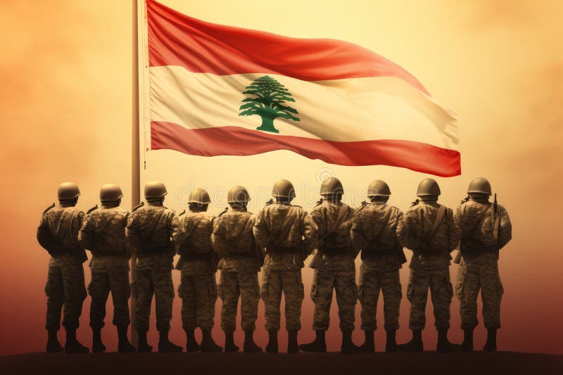 A Group of Soldiers, Stand Backwards, Front of an Lebanon Flag Stock ...