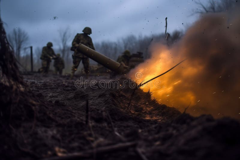 A Group of Soldiers Stand Close To a Powerful Explosion in the ...