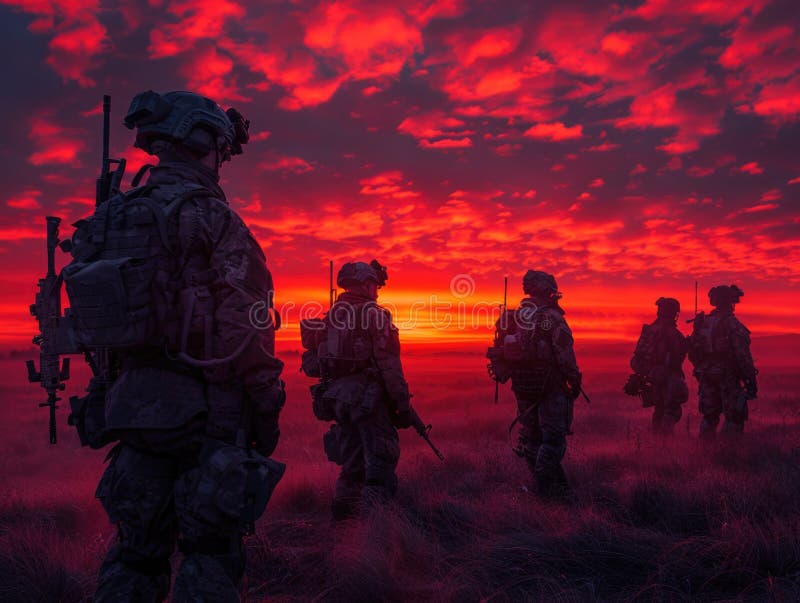 Group of Soldiers Walking Across Field. Generative AI Stock Image ...