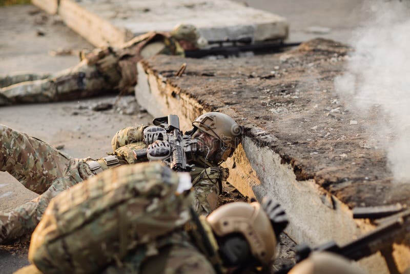 Group of Soldiers Was Ambushed and Returned Fire Leads Stock Image ...