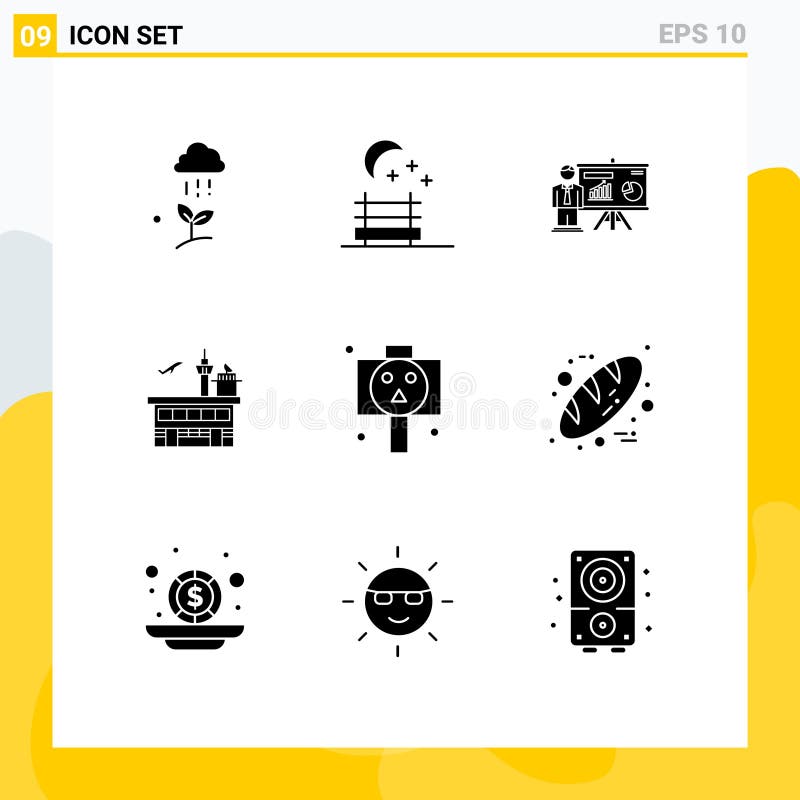 Group of 9 Solid Glyphs Signs and Symbols for Board, Transport, Office ...