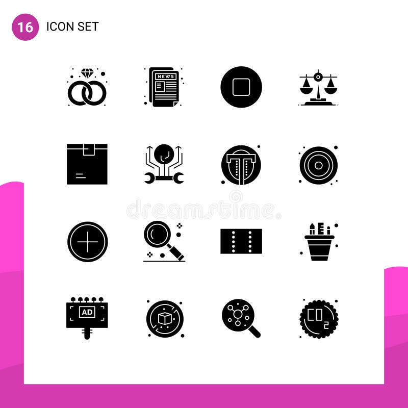 Group of 16 Solid Glyphs Signs and Symbols for Development, Product ...