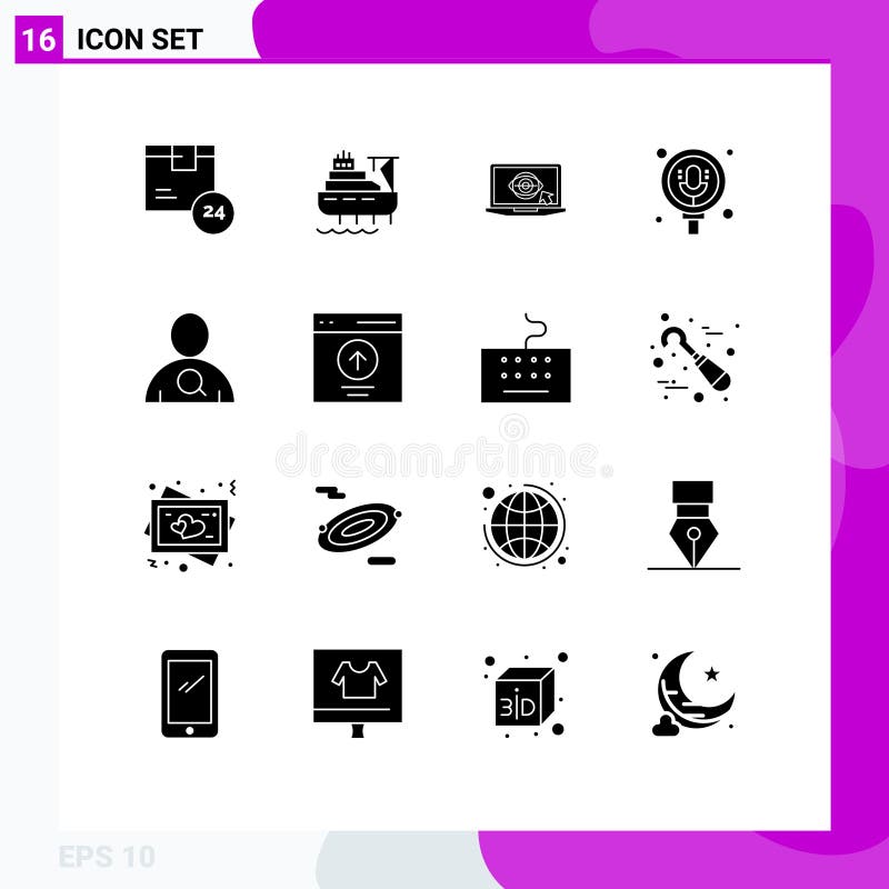 Group of 16 Solid Glyphs Signs and Symbols for Employee, Record ...