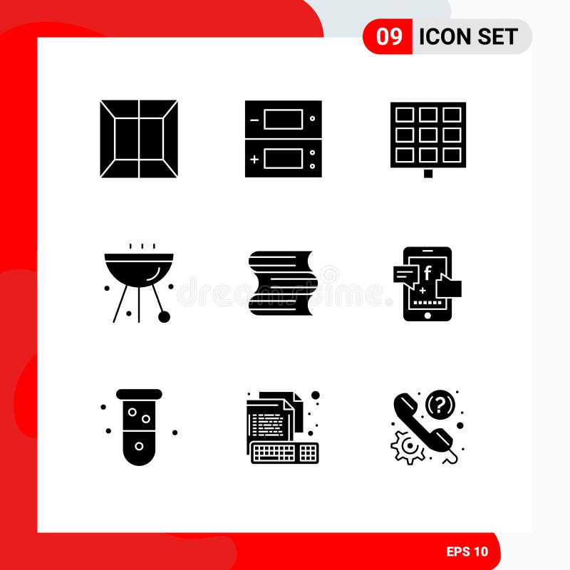 Group of 9 Solid Glyphs Signs and Symbols for Files, Document, Solar ...