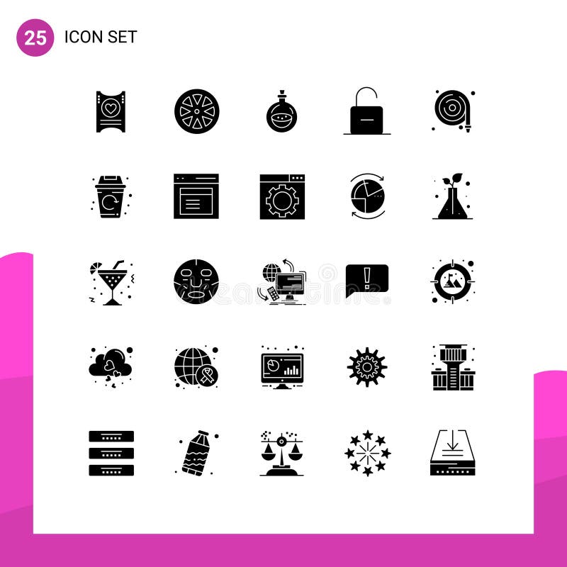 Group of 25 Solid Glyphs Signs and Symbols for Fire Hose, Security ...