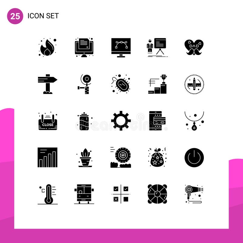 Group of 25 Solid Glyphs Signs and Symbols for Graph, Businessman ...