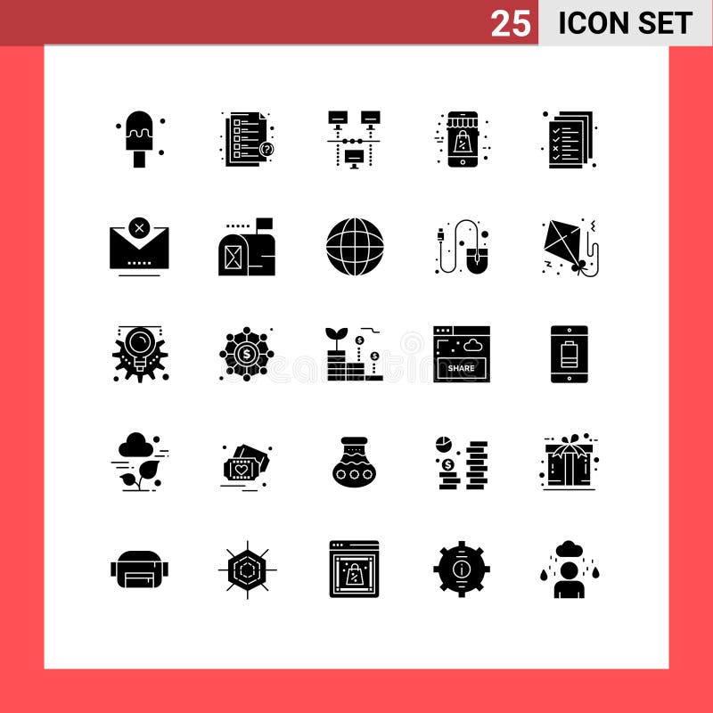 Group of 25 Solid Glyphs Signs and Symbols for Management, Document ...