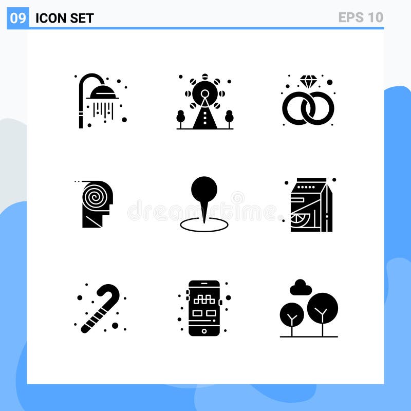 Group of 9 Solid Glyphs Signs and Symbols for Marker, Location, Present ...