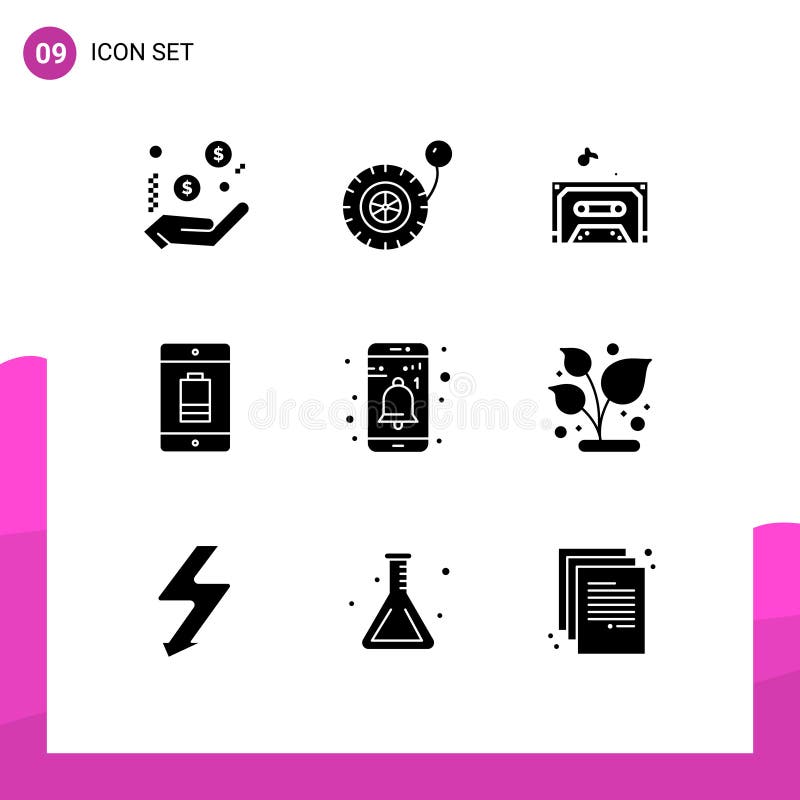 Group of 9 Solid Glyphs Signs and Symbols for Notification, App, Sound ...