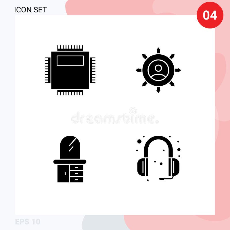 Group of 4 Solid Glyphs Signs and Symbols for Processor, Planning, Pc ...