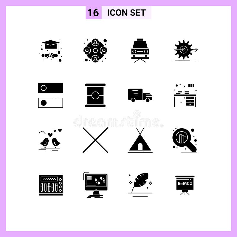 Group of 16 Solid Glyphs Signs and Symbols for System, Dns, Lift, Gear ...