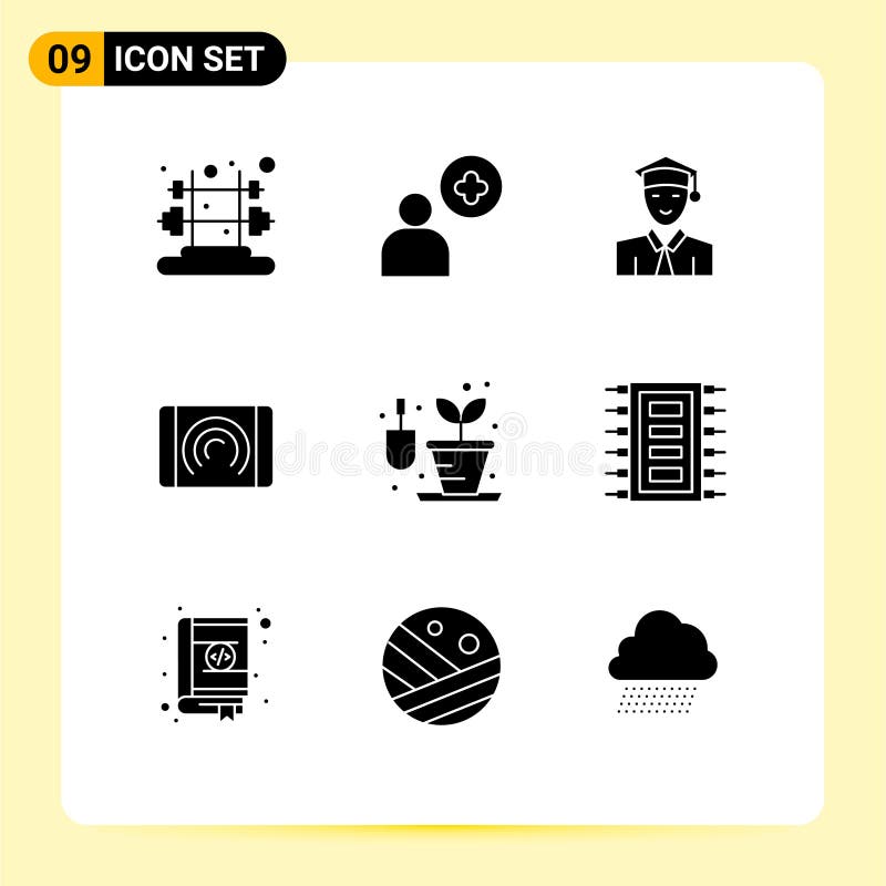 Group of 9 Solid Glyphs Signs and Symbols for Tech, Hobbies, Graduate ...
