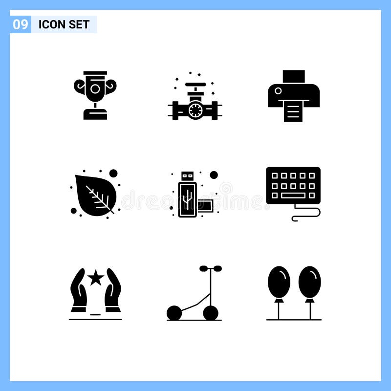 Group of 9 Solid Glyphs Signs and Symbols for Type, Usb, Printing, Port ...