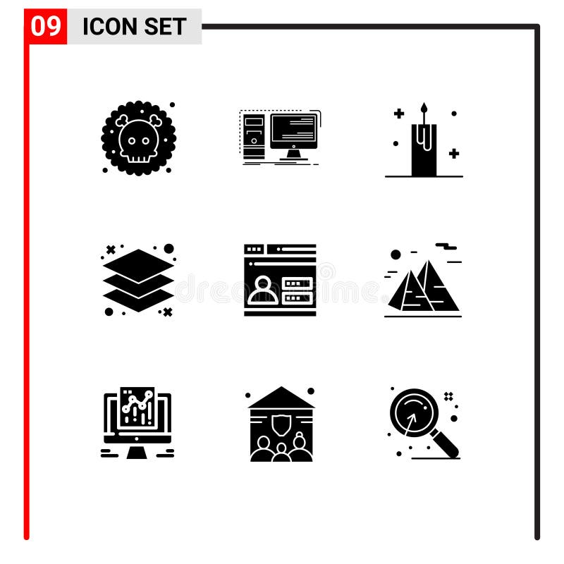 Group of 9 Solid Glyphs Signs and Symbols for User, Layer, System ...