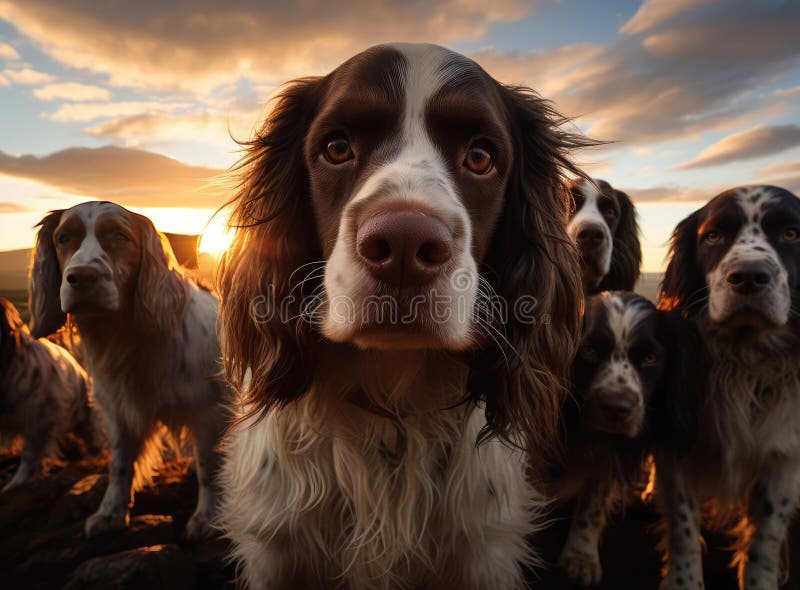 A Group of Spaniels Looking at the Camera Stock Image - Image of ...