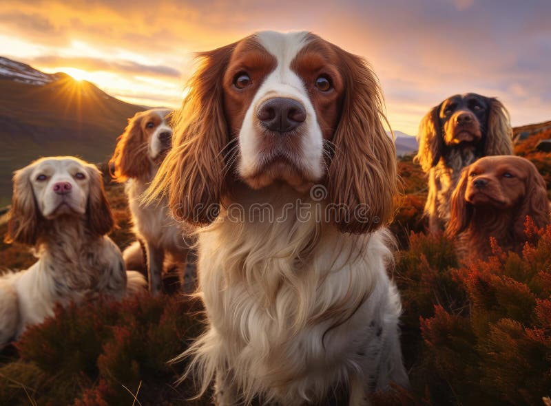 A Group of Spaniels Looking at the Camera Stock Image - Image of ...