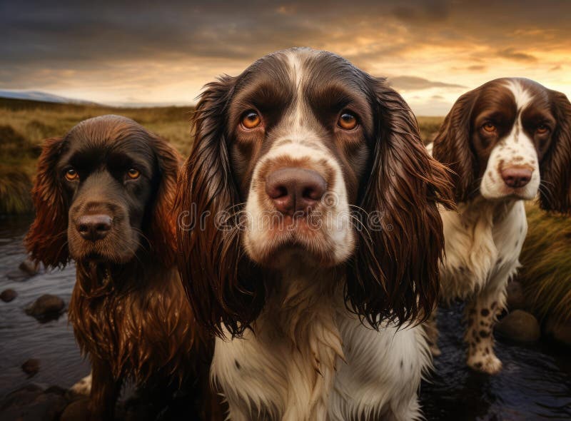 A Group of Spaniels Looking at the Camera Stock Image - Image of ...